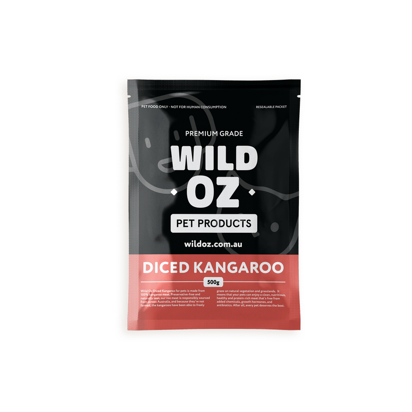 Raw diced kangaroo pet food 500g – wild-oz